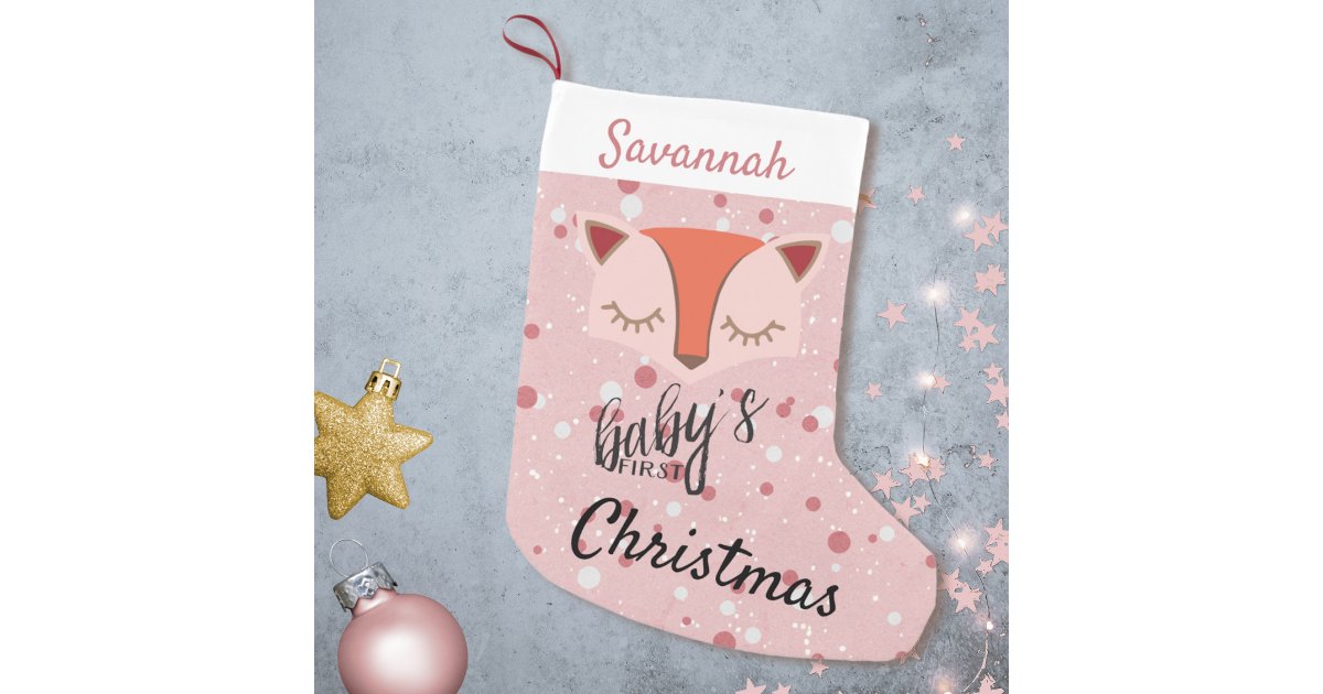 Pink Woodland Fox First Christmas Stocking | Zazzle