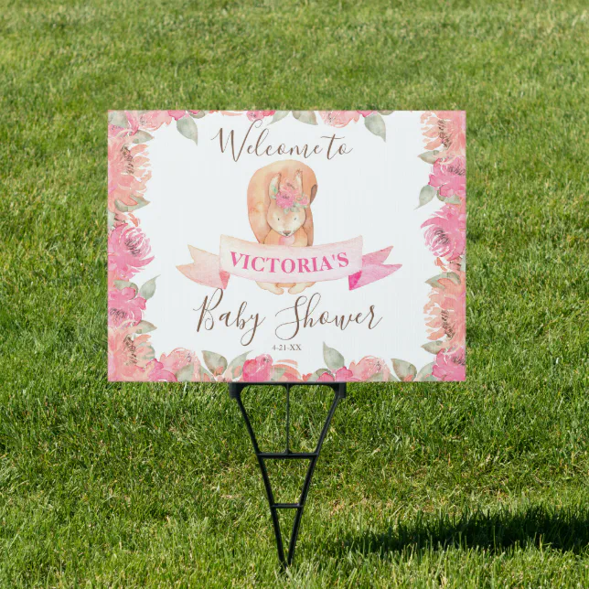 Pink Woodland Squirrel Floral Baby Shower Welcome Sign | Zazzle