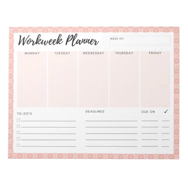 Pink Workweek Planner Notepad | Zazzle