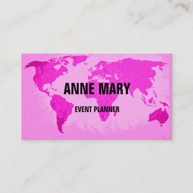Pink World Map Abstract Art Weddings Girly Business Card | Zazzle
