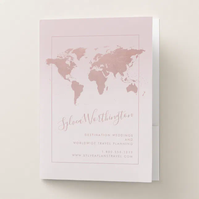 Pink World Map Destination Travel Planner Business Pocket Folder | Zazzle