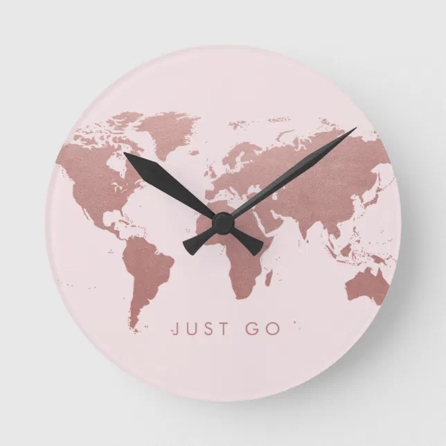 Pink World Map Globe Time to Go Round Clock | Zazzle