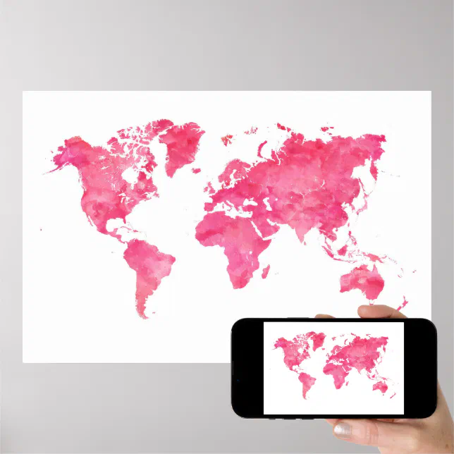 Pink World Map Records Poster | Zazzle