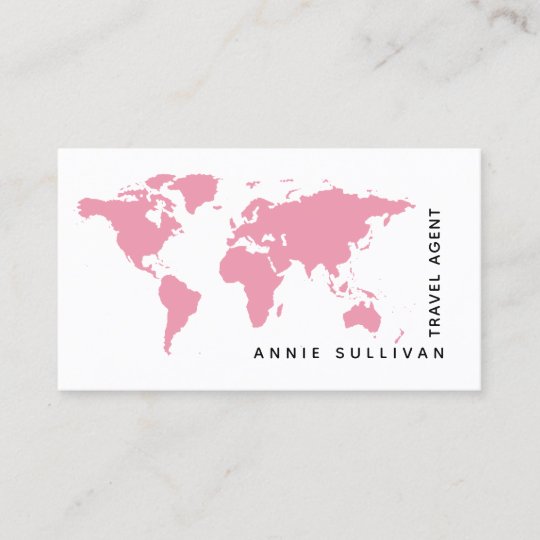 pink world map travel agent (on white option) business card | Zazzle.com