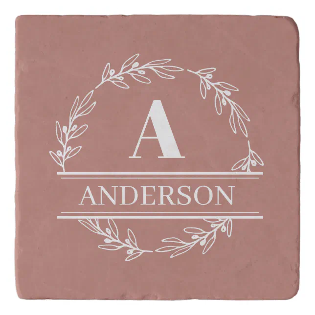 Pink Wreath Family Name Monogram Trivet | Zazzle