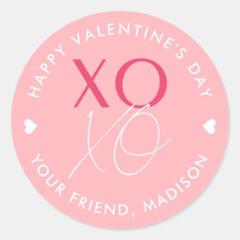 Pink XOXO Personalized Valentine's Day Classic Round Sticker | Zazzle