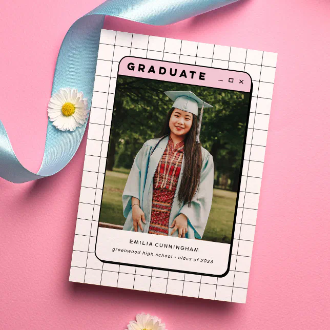 Pink Y2K Retro Computer Aesthetic Graduation Photo Announcement | Zazzle