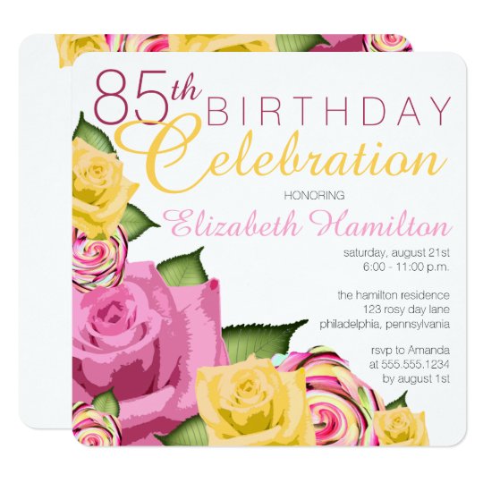 Pink | Yellow Floral 85th Birthday Celebration Invitation | Zazzle.com