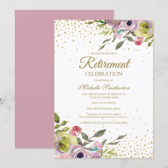 Pink Yellow Floral Gold Glitter Retirement Party Invitation | Zazzle.com