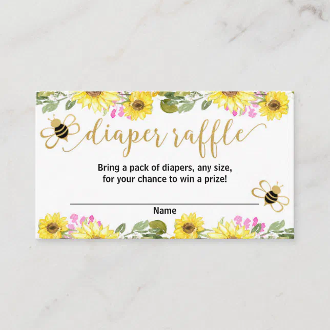 Pink yellow flowers bumble bee diaper raffle cards | Zazzle