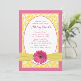 Pink Yellow Gerbera Daisy Baby Shower Invitation | Zazzle