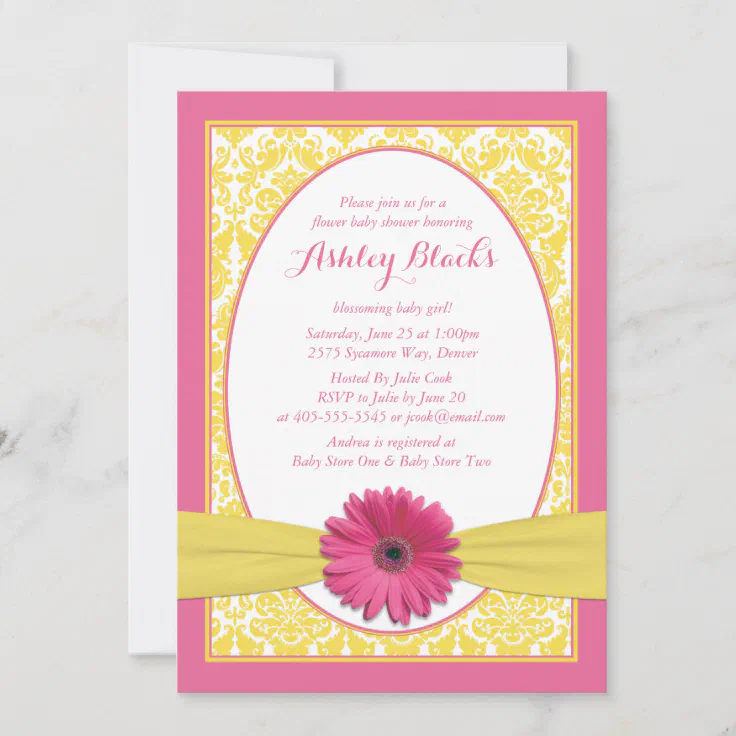 Pink Yellow Gerbera Daisy Baby Shower Invitation | Zazzle
