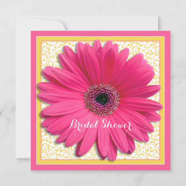Pink Yellow Gerbera Daisy Bridal Shower Invitation | Zazzle