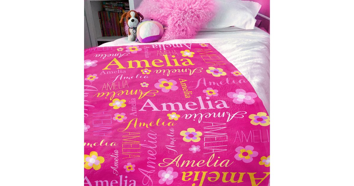 Pink yellow girls name Amelia flower blanket | Zazzle