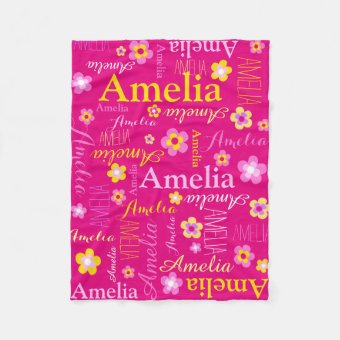 Pink yellow girls name Amelia flower blanket | Zazzle