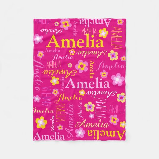 Pink yellow girls name Amelia flower blanket | Zazzle