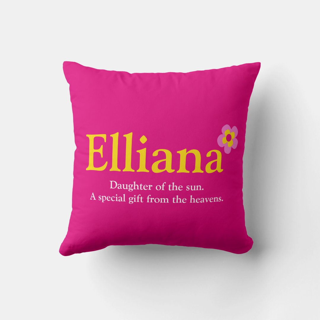 Pink yellow girls name Elliana name meaning Throw Pillow | Zazzle