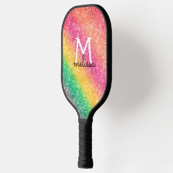 Pink Yellow Glitter Sparkle Pickleball Paddle | Zazzle