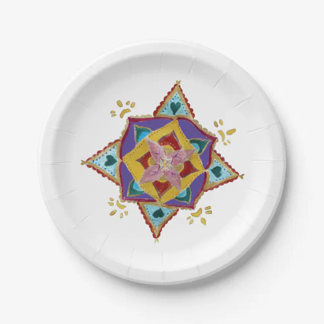 Pink Yellow Mandala Paper Plates | Zazzle