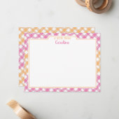 Pink & Yellow Orange Preppy Gingham Stationery Note Card | Zazzle