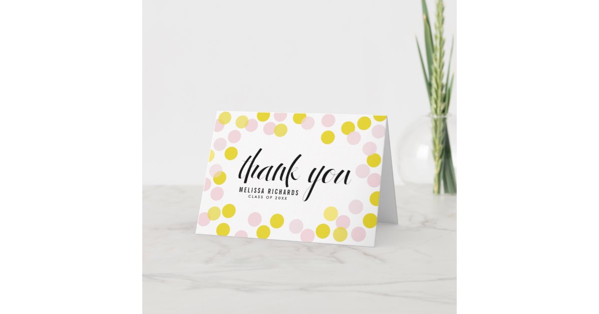 Pink & Yellow Polka Dots Confetti Thank You | Zazzle