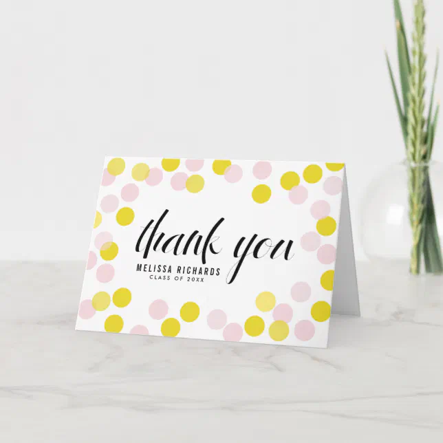 Pink & Yellow Polka Dots Confetti Thank You | Zazzle