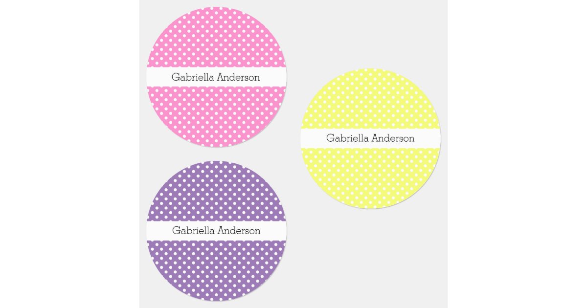 Pink Yellow Purple Polka Dot Kids' Labels | Zazzle