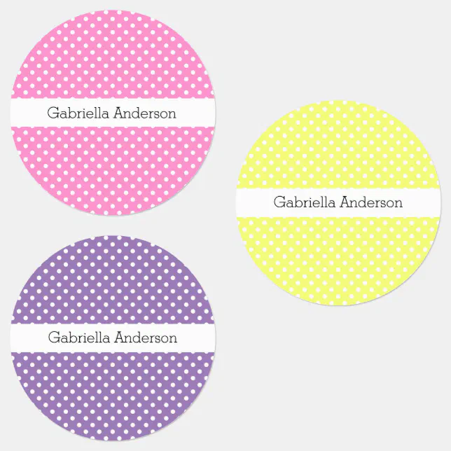 Pink Yellow Purple Polka Dot Kids' Labels | Zazzle