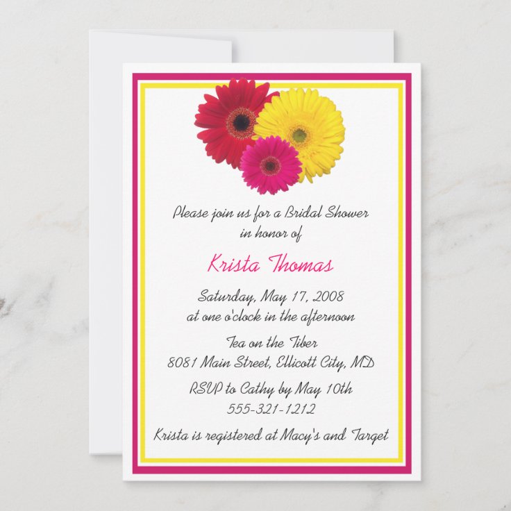 Pink Yellow Red Gerbera Daisy Shower Invitations | Zazzle
