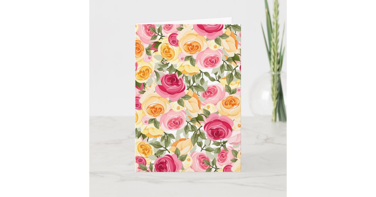 Pink & Yellow Roses Farmhouse Shabby Chic Floral Card | Zazzle