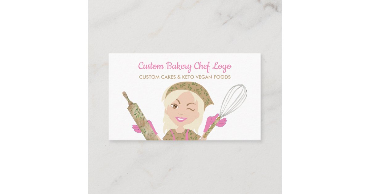 Pink Yellow Smile Bakery Girl Chef Vegan Pastry Business Card | Zazzle