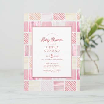 Pink Yellow Watercolor Baby Quilt Baby Shower Invitation | Zazzle