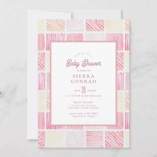 Pink Yellow Watercolor Baby Quilt Baby Shower Invitation | Zazzle