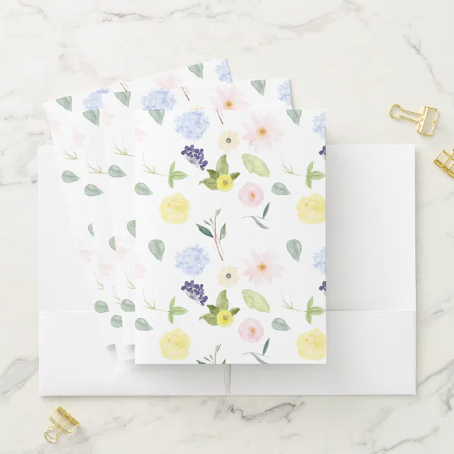 Pink Yellow Watercolor Floral Pocket Folder | Zazzle