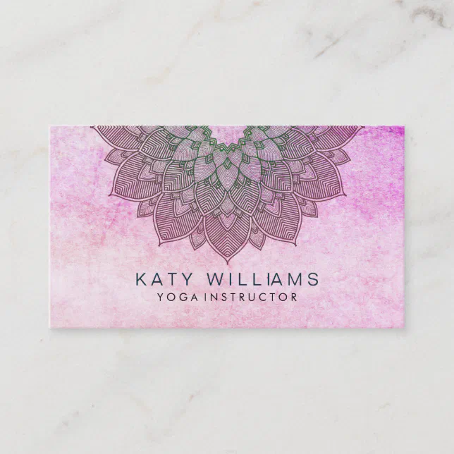 Pink Yoga Instructor Lotus Flower Watercolor Business Card | Zazzle