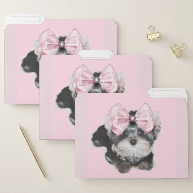 Pink Yorkshire Terrier dog set of file folders | Zazzle