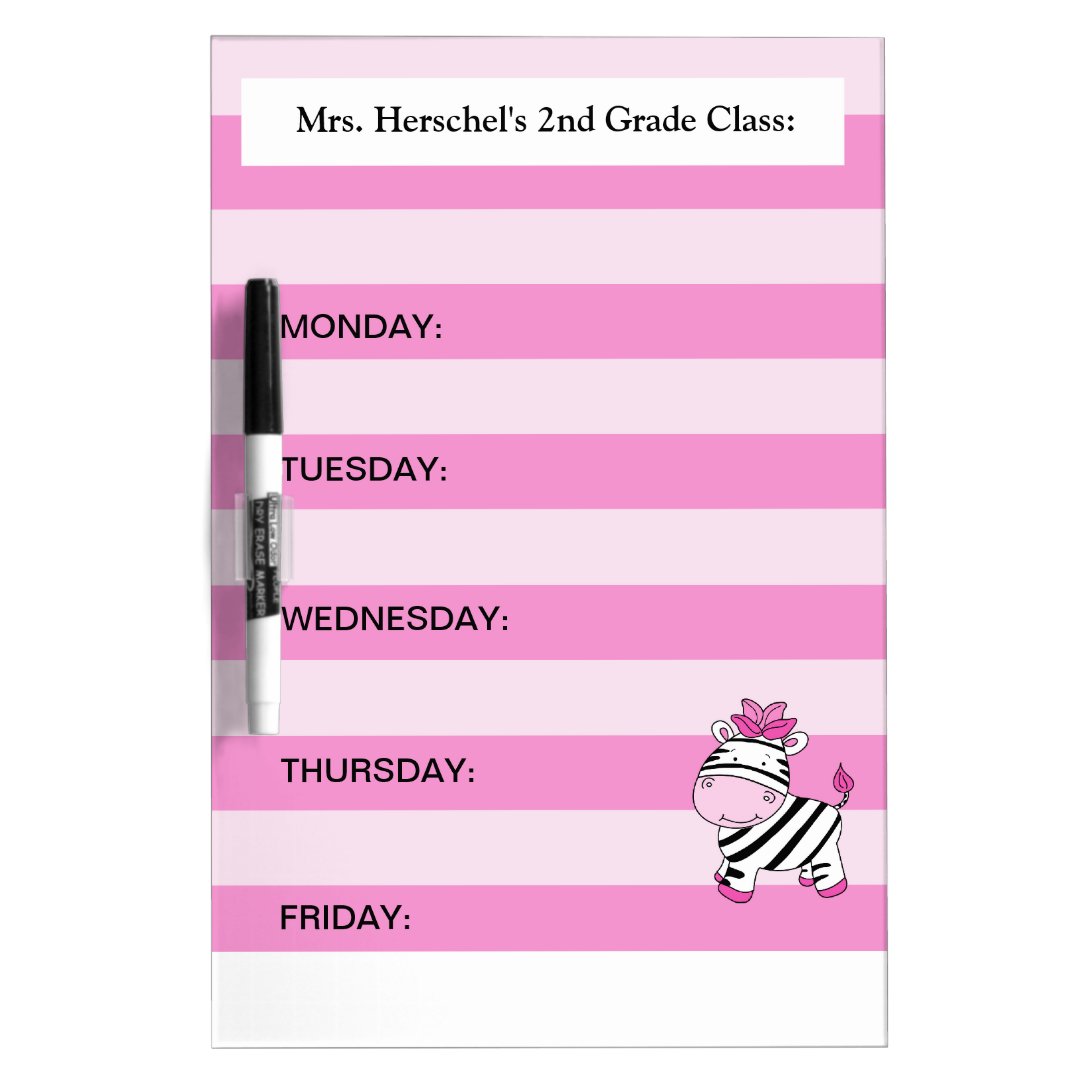 Pink Zebra Agenda Planner Dry Erase Board | Zazzle