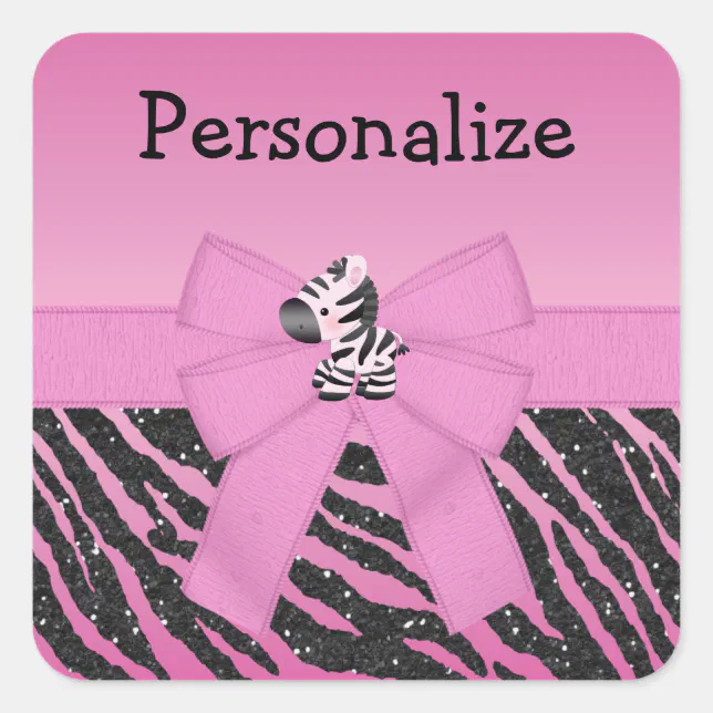 Pink Zebra, Bow & Glitter Animal Print Stickers | Zazzle
