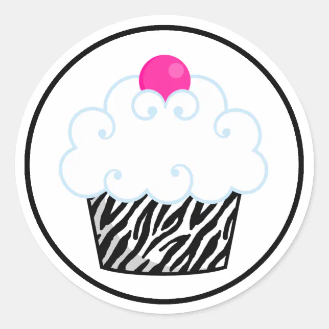 Pink Zebra Cupcake Stickers | Zazzle