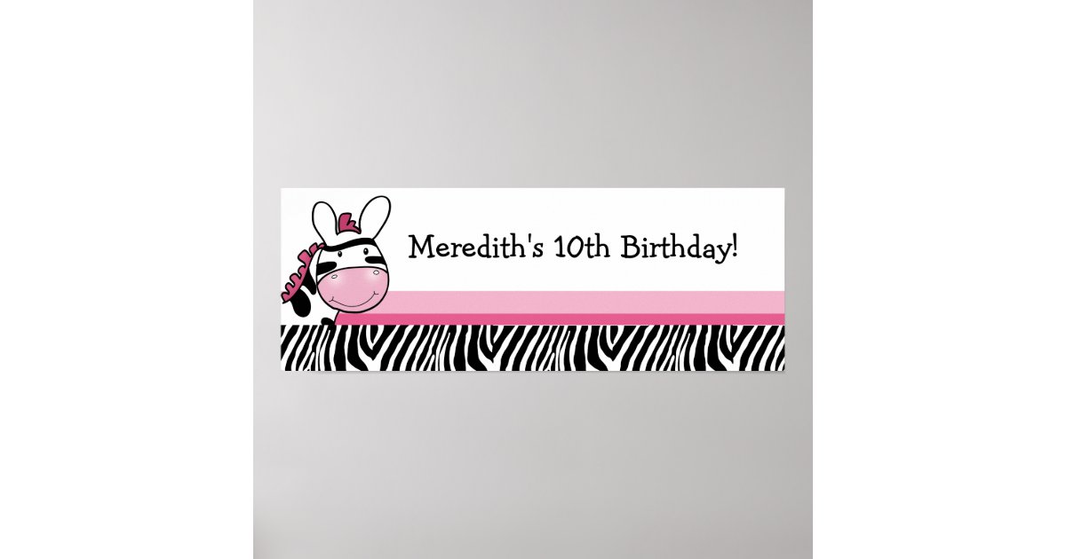 Pink Zebra Diva Custom Baby Shower Banner Poster | Zazzle