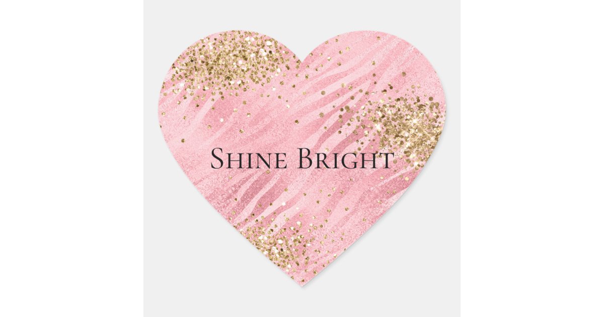 Pink Zebra Gold Glitzy Glitter Heart Sticker | Zazzle