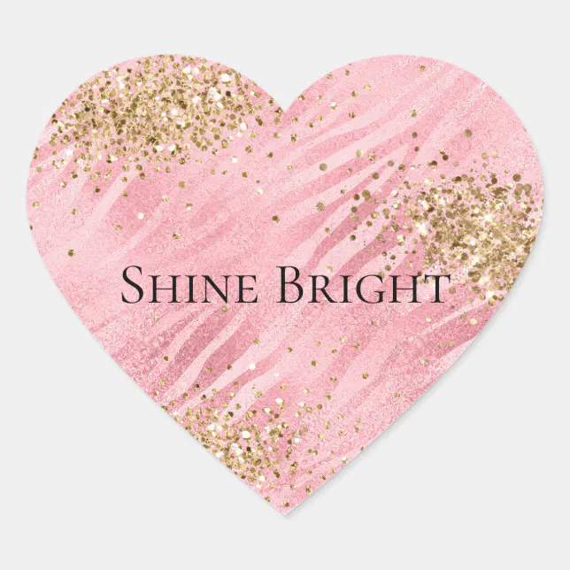 Pink Zebra Gold Glitzy Glitter Heart Sticker | Zazzle