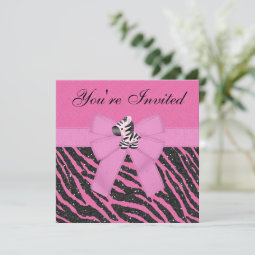 Pink Zebra, Princess Crowns & Animal Print Glitter Invitation | Zazzle