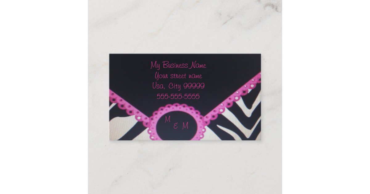Pink zebra print business card | Zazzle