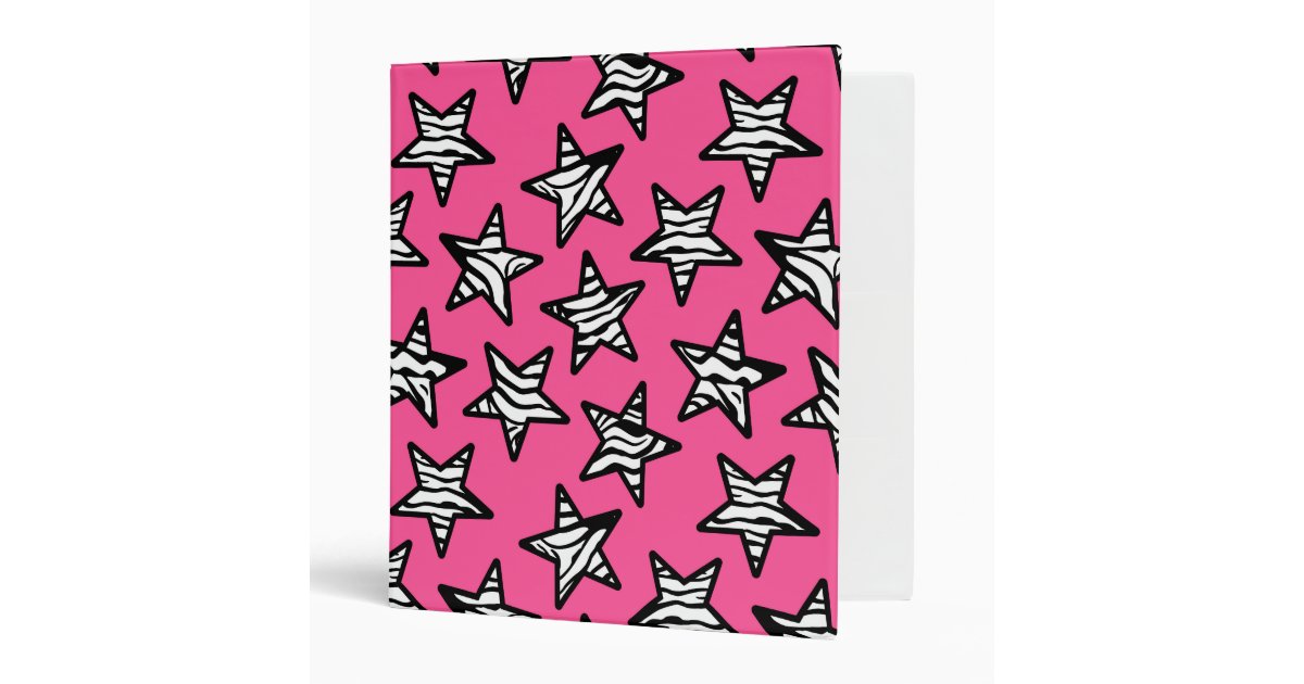 Pink zebra print stars binder | Zazzle