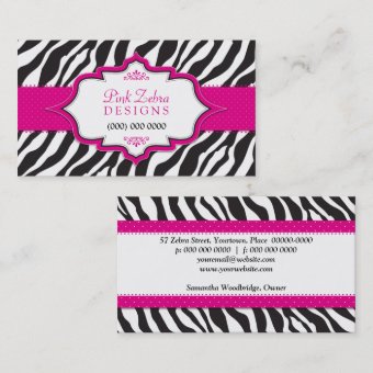 Pink Zebra Ribbon Business Card | Zazzle