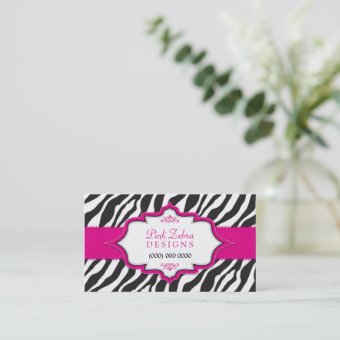 Pink Zebra Ribbon Business Card | Zazzle