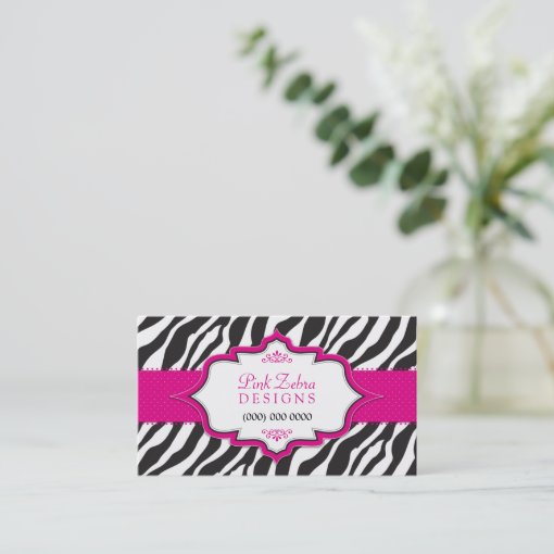 Pink Zebra Ribbon Business Card | Zazzle