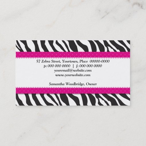 Pink Zebra Ribbon Business Card | Zazzle
