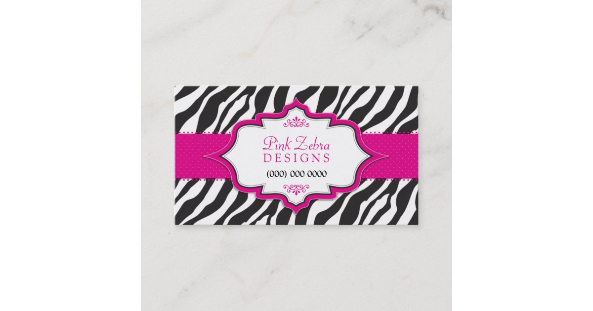 Pink Zebra Ribbon Business Card | Zazzle